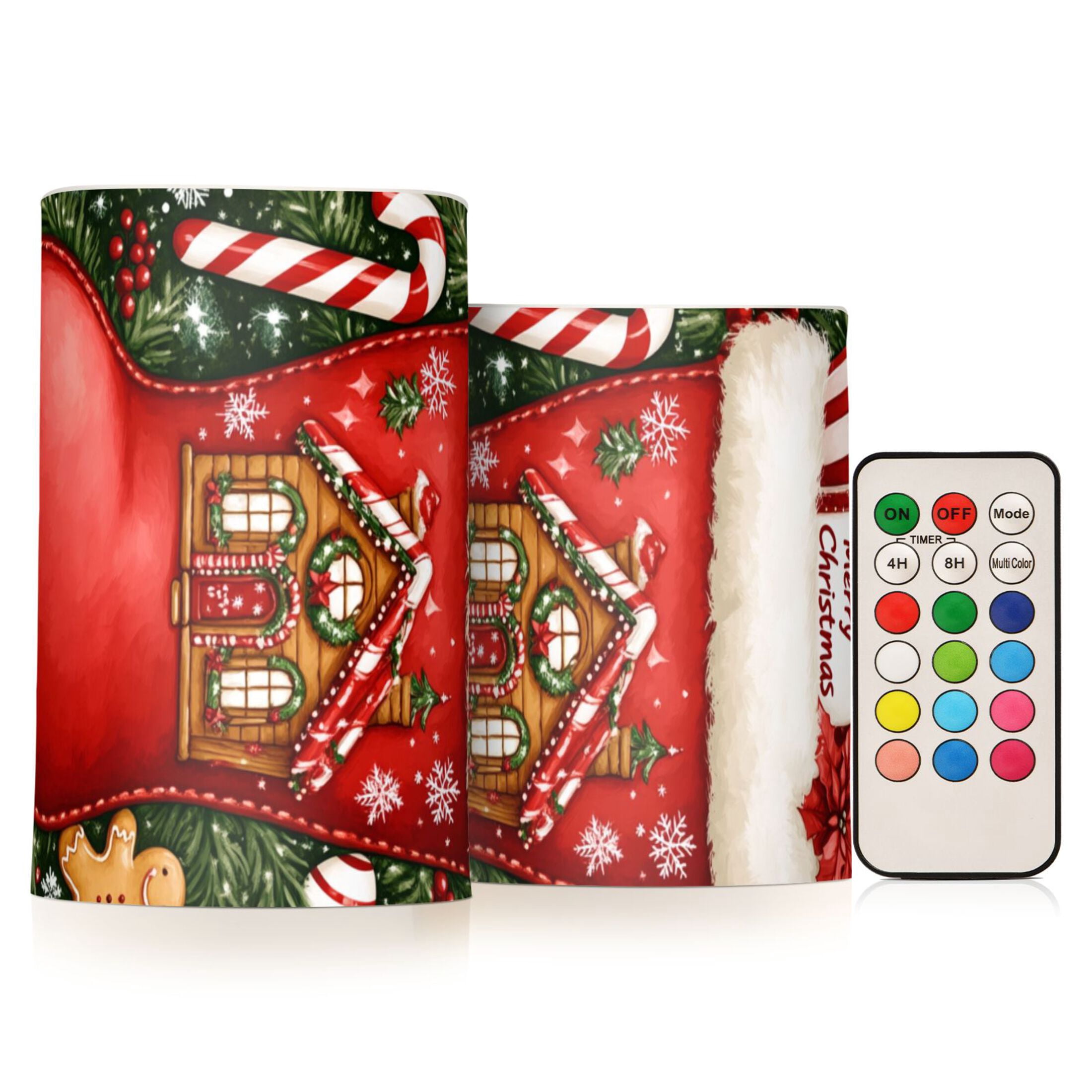 Christmas Stocking and Gingerbread House Flickering Flameless Candles ...