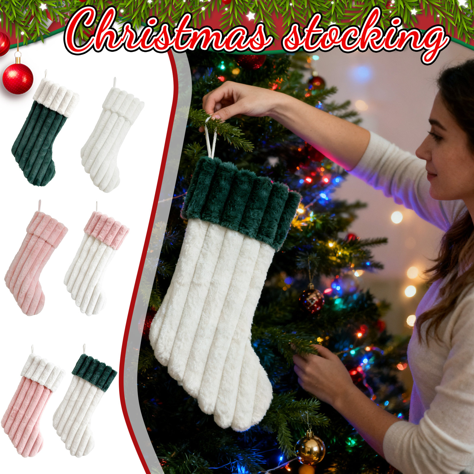 Christmas Stocking for Tree Decoration, Holiday Gift Bag, Fireplace ...
