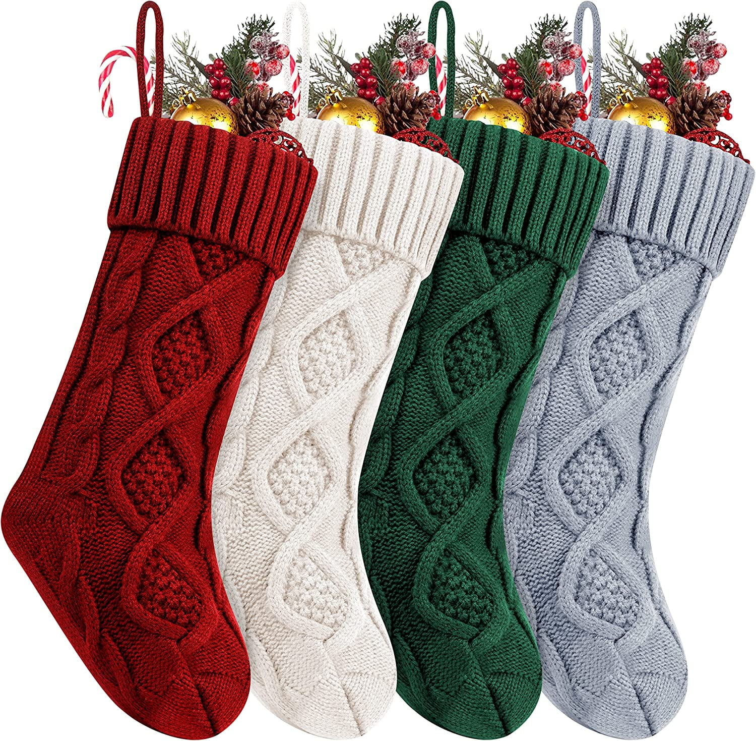 Large 18 Inches Christmas Stockings, Cable Knitted Xmas Party Gifts ...