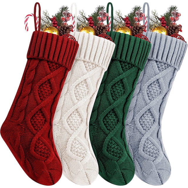 Large 18 Inches Christmas Stockings, Cable Knitted Xmas Party Gifts ...