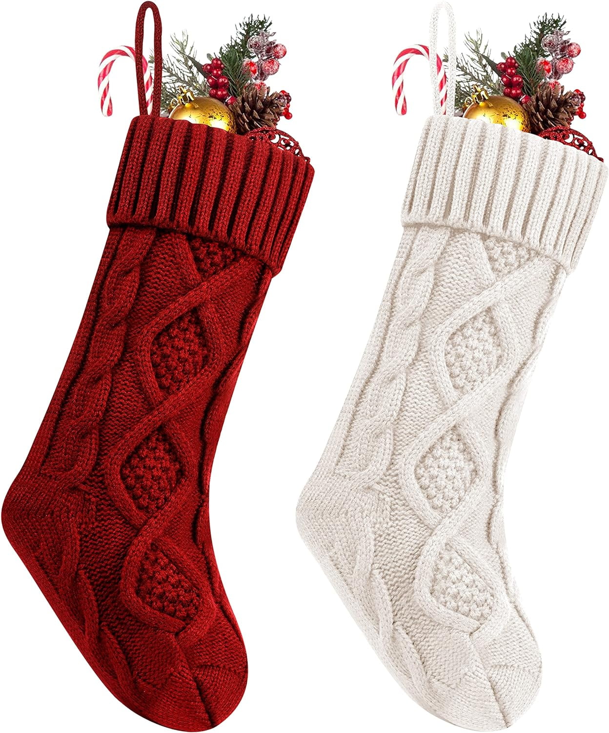 Christmas Stockings, 2 Pack 18 Inches Cable Knitted Large Size Stocking ...