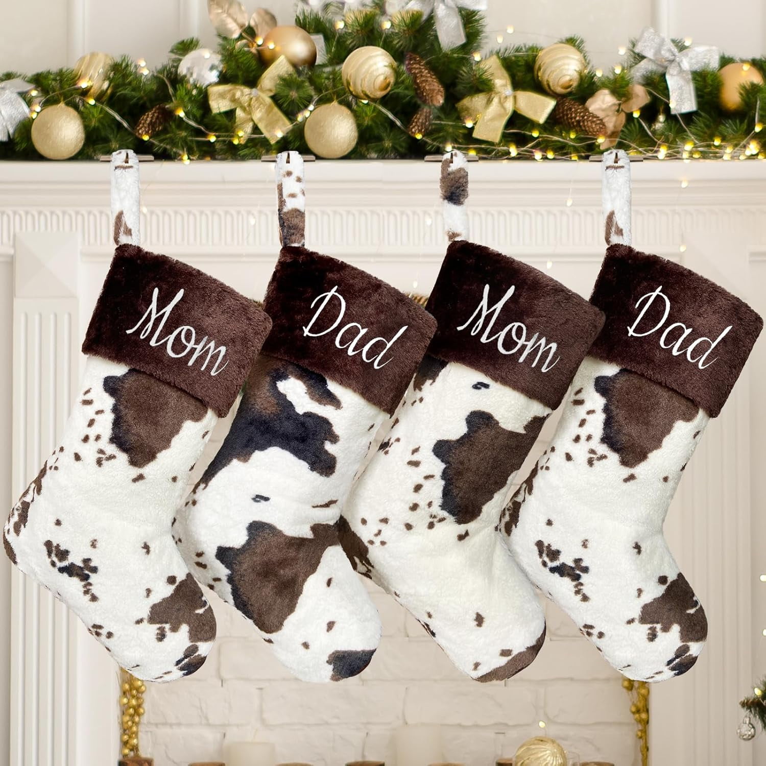 Christmas Stockings 2 Pack Bulk Cow Print Christmas Stockings Brown ...