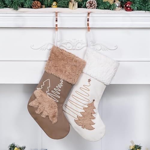 Christmas Stockings 2 Pack for Family Soft Pleather with Rope Stitch ...