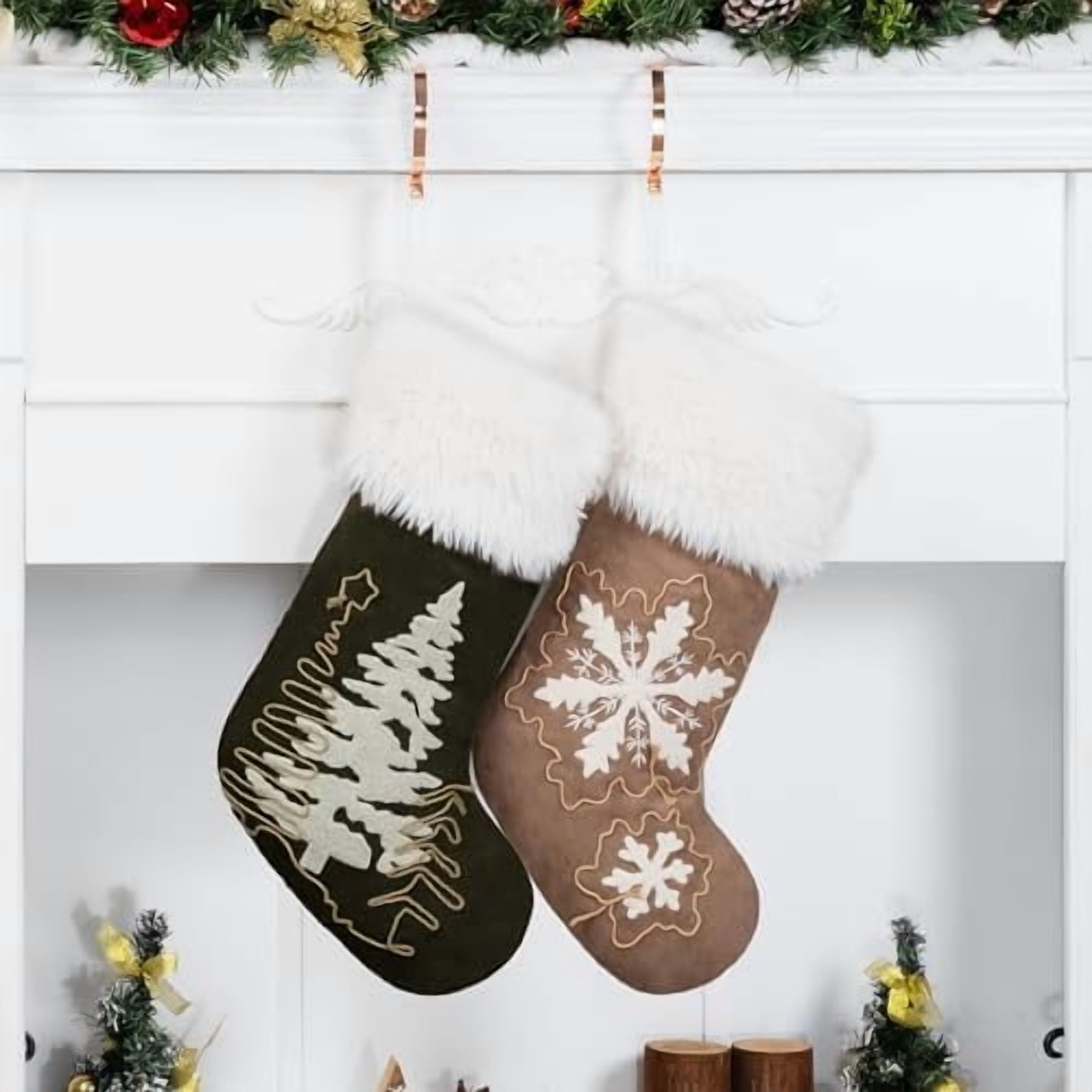 Christmas Stockings 2 Pack for Family Soft Suede with Rope Stitch ...