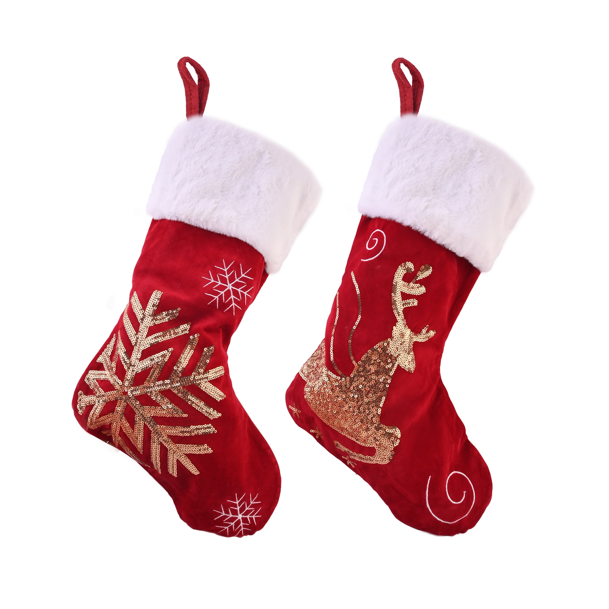 Christmas Stockings 2 Pack, Guardwee Red Velvet Christmas Stocking with ...