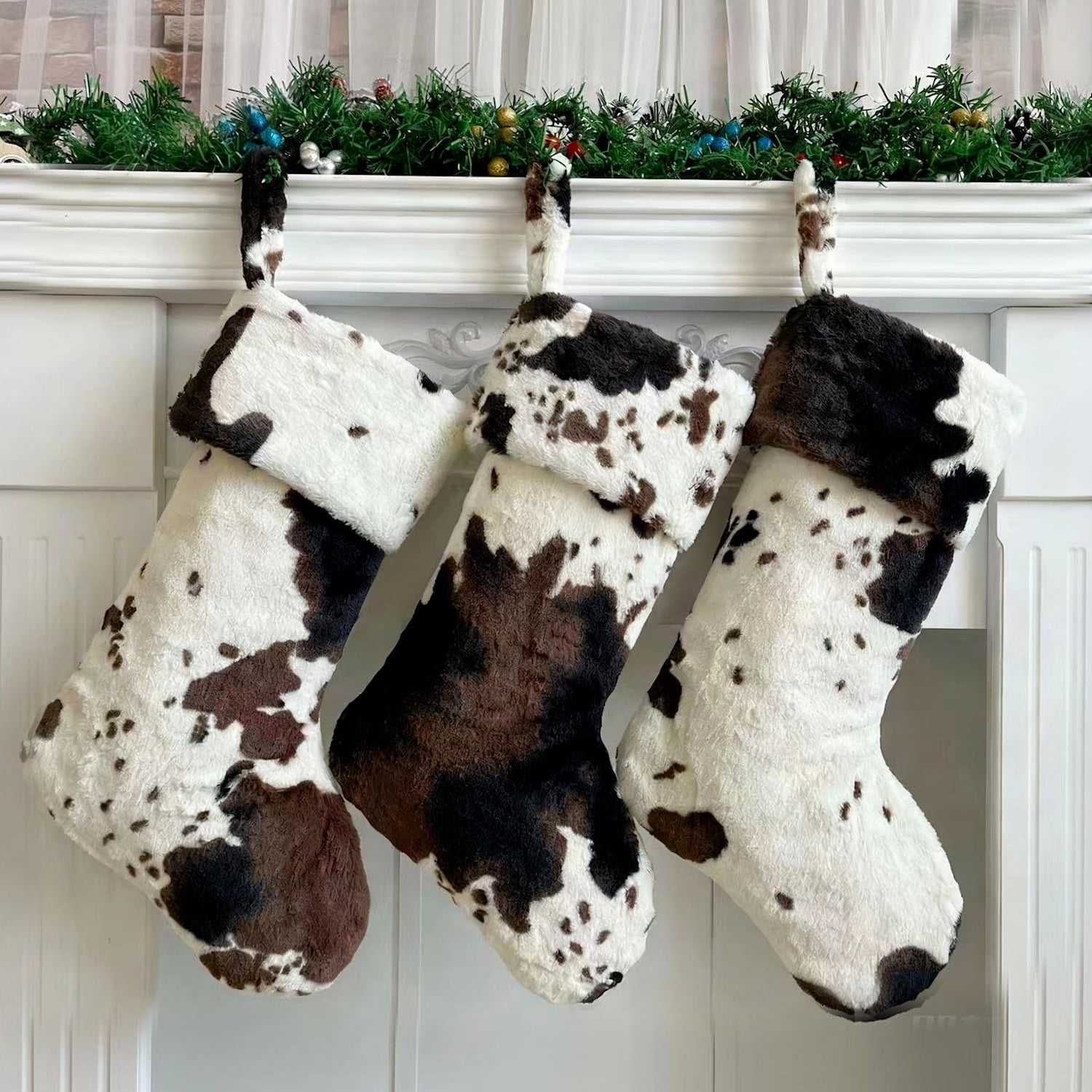 Christmas Stockings 3 Pack Bulk Cow Print Christmas Stockings Brown ...