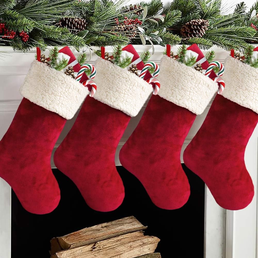 Christmas Stockings 4 Pack 17 Inch, Large Plush Velvet Faux Fur Xmas ...