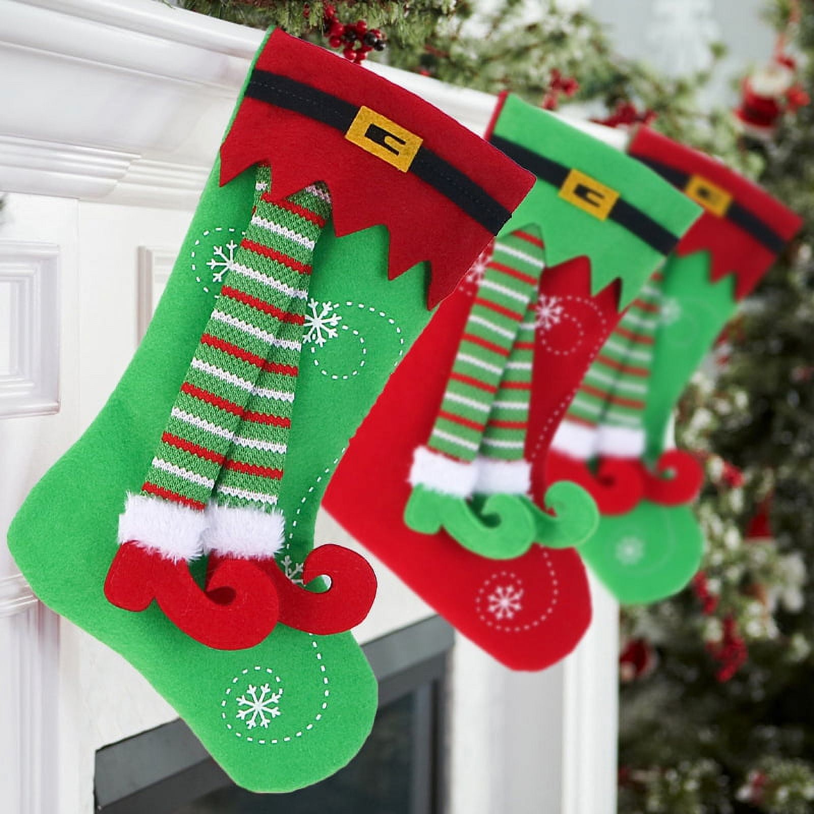 Christmas Stockings,4 Pack Felt Elf Legs Stockings 12 Inches for Family ...
