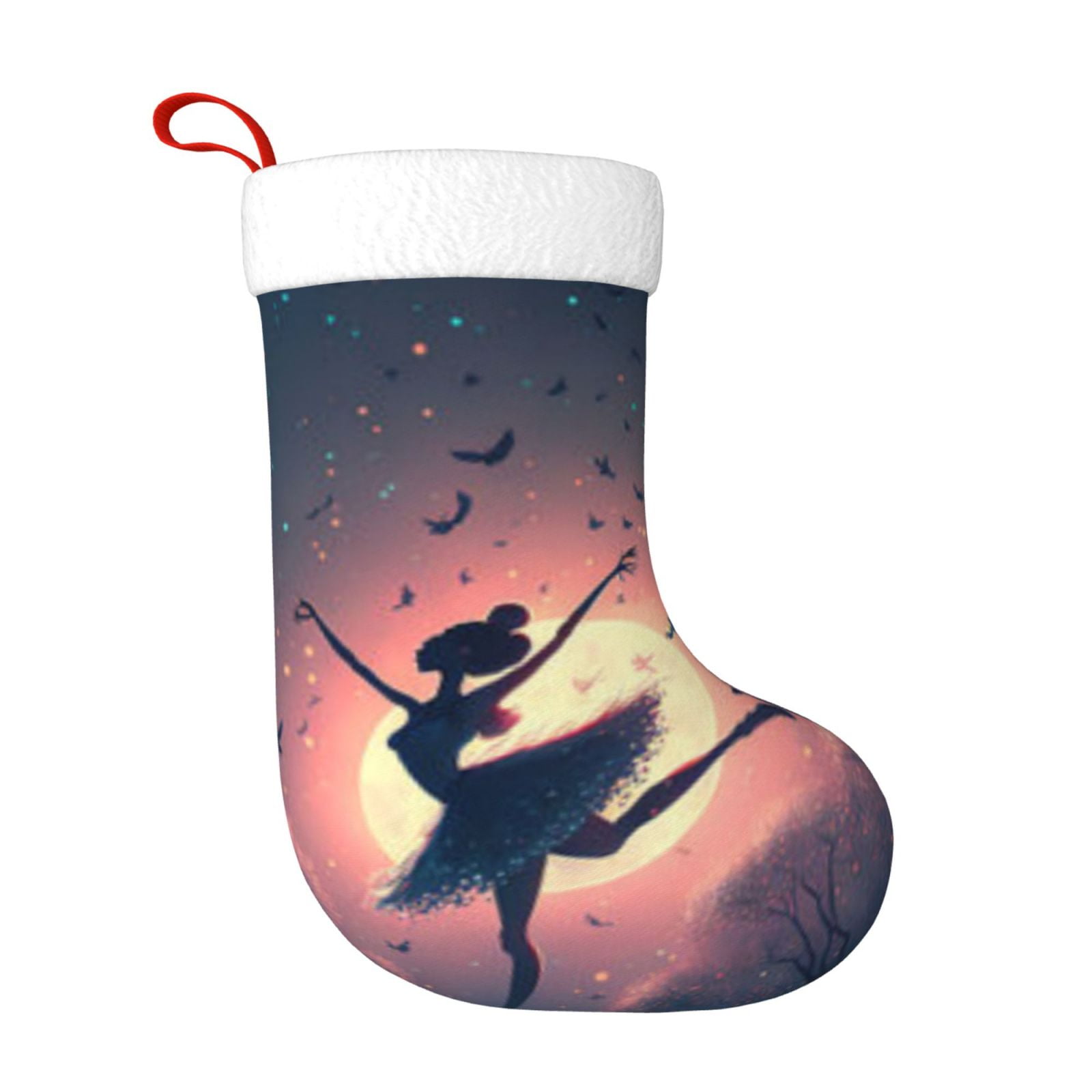 Christmas Stockings Ballerina Dancing With Fireflies Crescent Moon Art ...