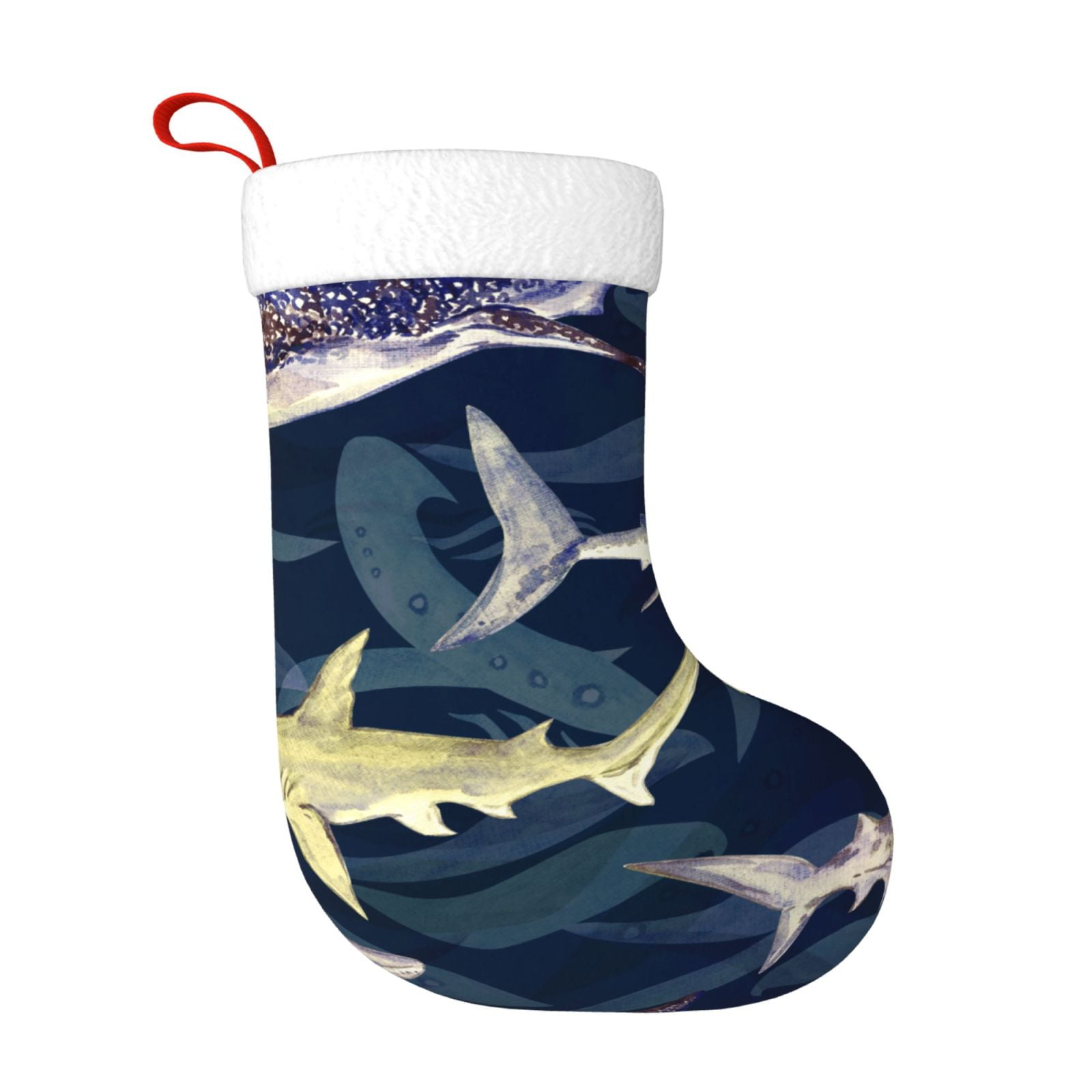 Christmas Stockings Blue Tiger Whale And Hammerhead Watercolor Large ...