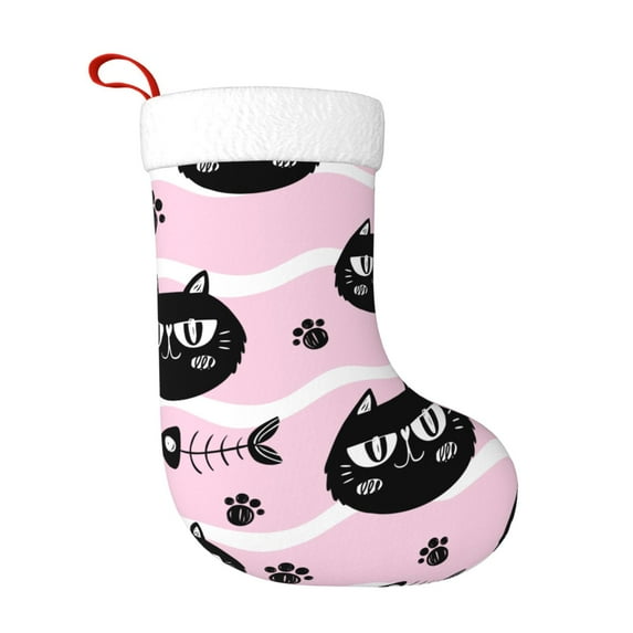 Christmas Stockings Cats Fishbones Pink Large Hanging Xmas Sock Gift ...