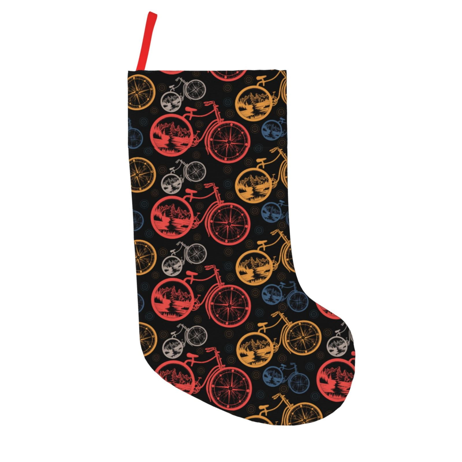 Christmas Stockings Compass And Mountains In Bicycle Wheels1 Pattern 18 in，Festive Holiday ...