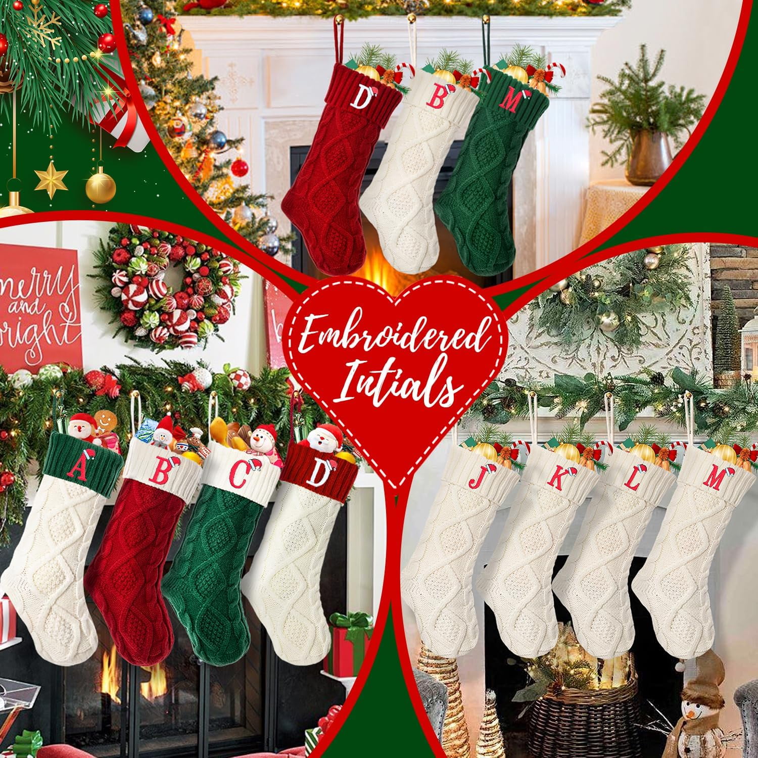 Christmas Stockings Customized with Initials, 18’’ Large Embroidered ...