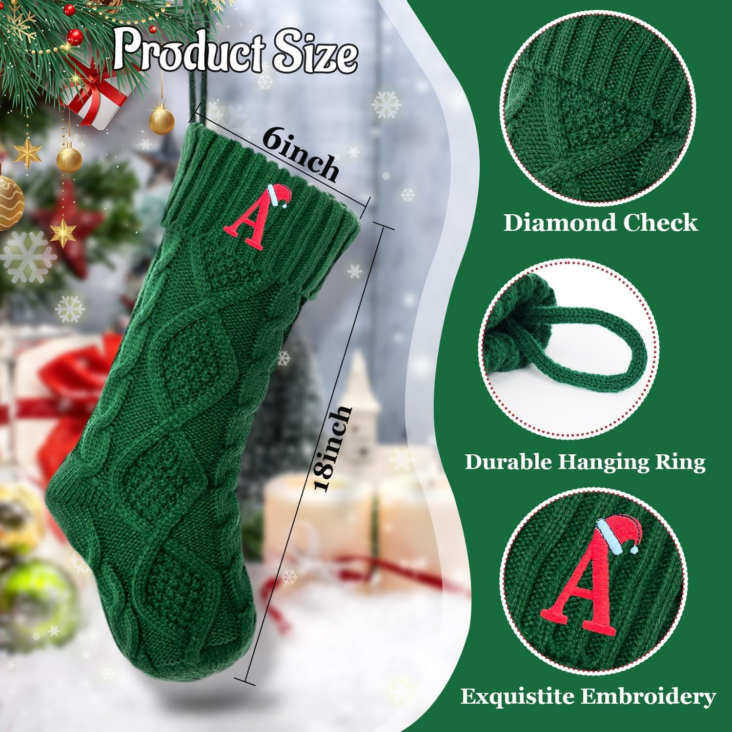 Christmas Stockings Customized with Initials, 18’’ Large Embroidered ...