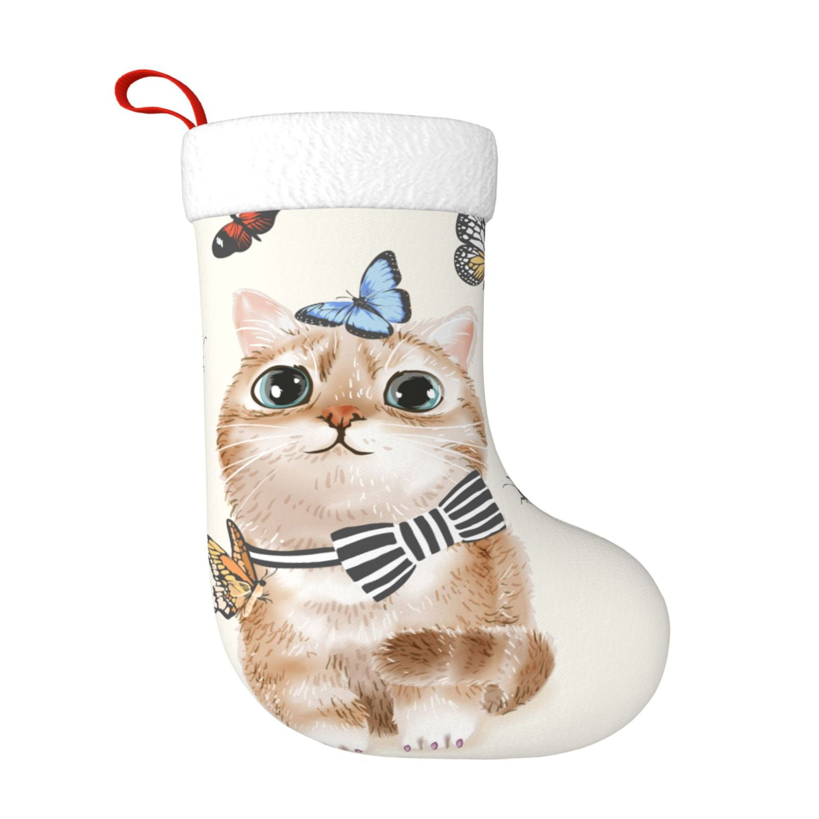 Christmas Stockings Cute Cat And Butterflies Large Hanging Xmas Sock ...