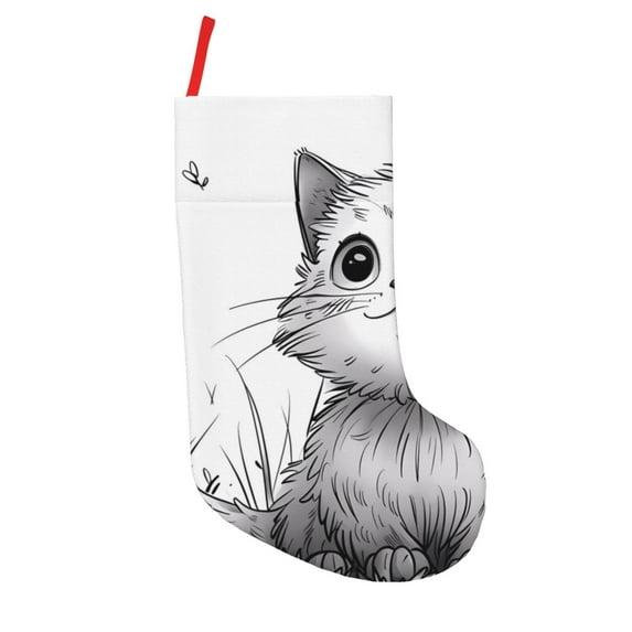 Christmas Stockings Cute Cat Meadow Sketch Pattern 18 in，Festive Holiday Stocking for Christmas ...