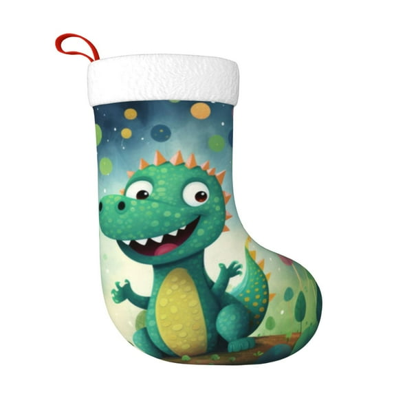 Christmas Stockings Cute Dinosaur In The Forest With Colorful Bokeh Large Hanging Xmas Sock Gift ...