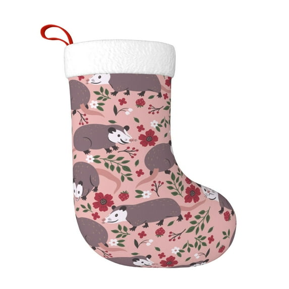 Christmas Stockings Cute Opossum Flowers Berries Large Hanging Xmas ...