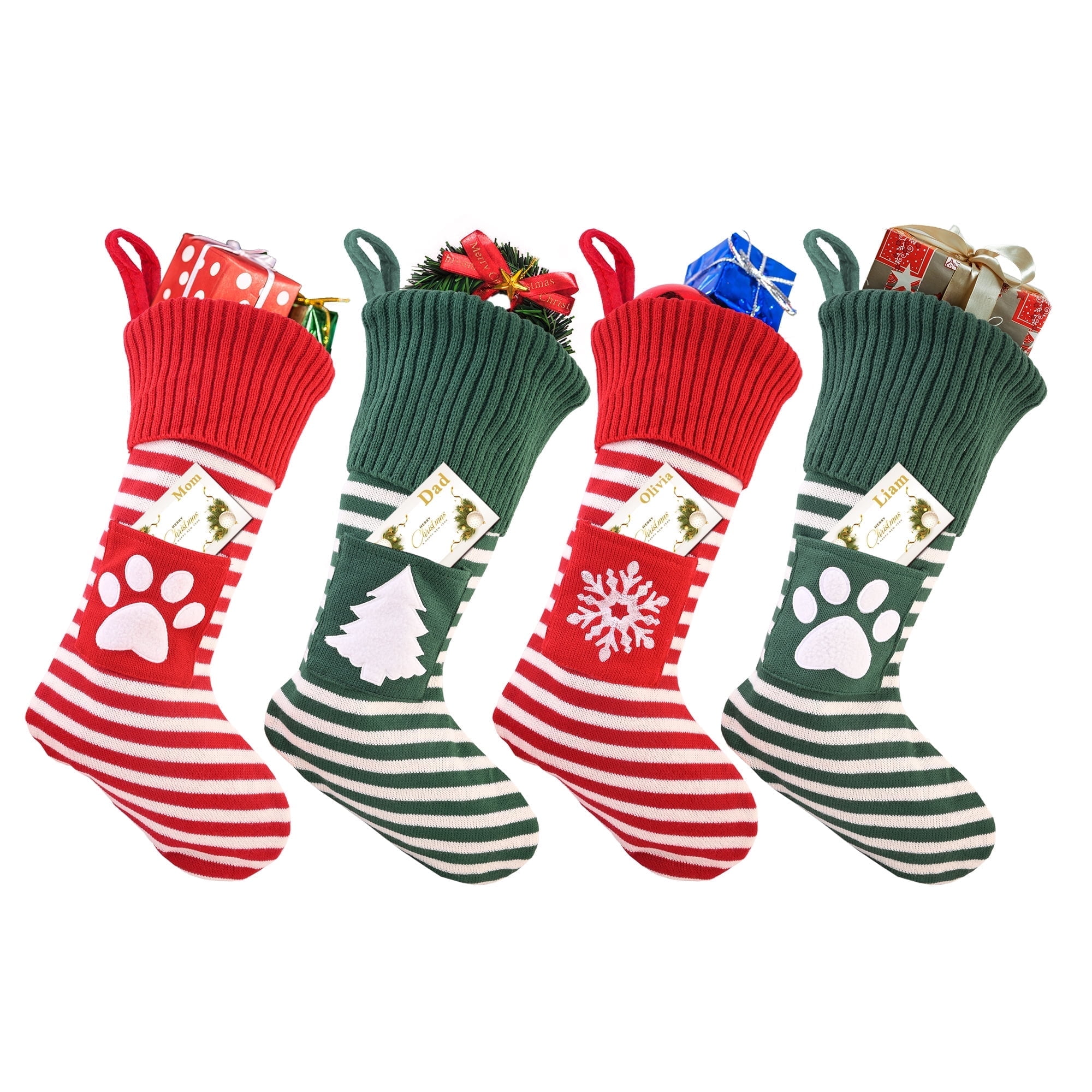 Christmas Stockings for Dogs, 18in Knitted Pet Paw Christmas Stockings ...