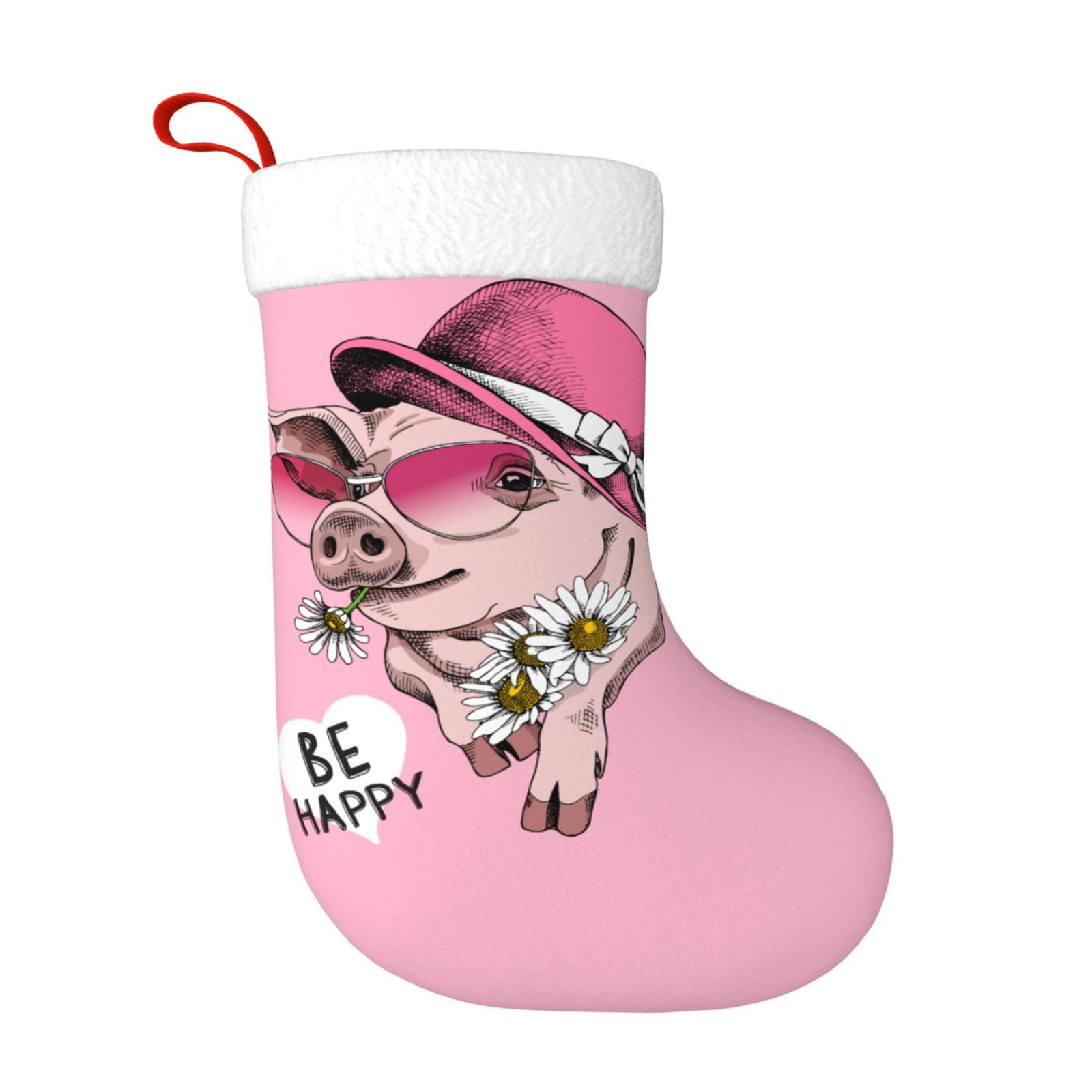 Christmas Stockings Funny Pink Pig With Hat Large Hanging Xmas Sock ...