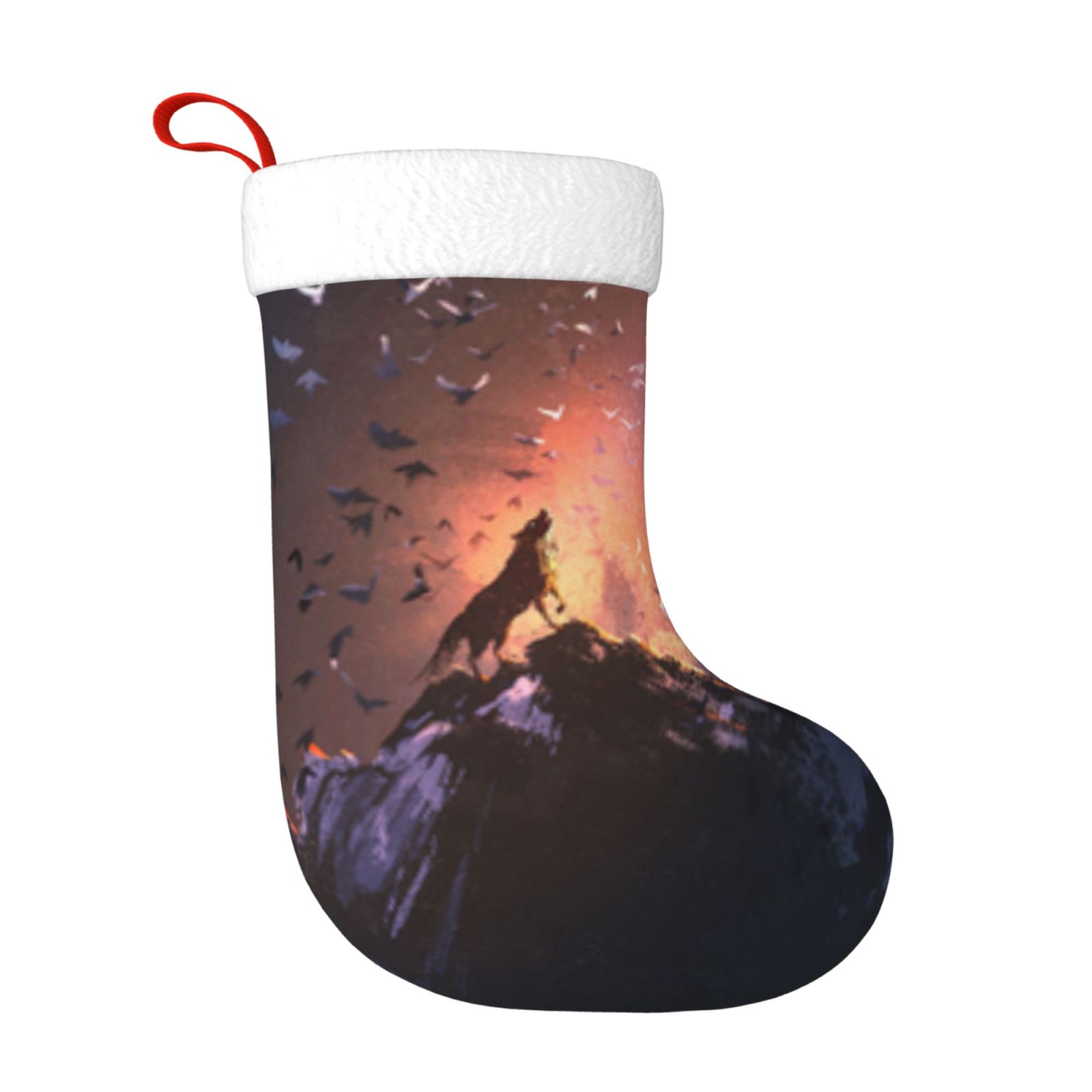 Christmas Stockings Howling Wolf On Rock Surrounded By Bats Birds Scary ...
