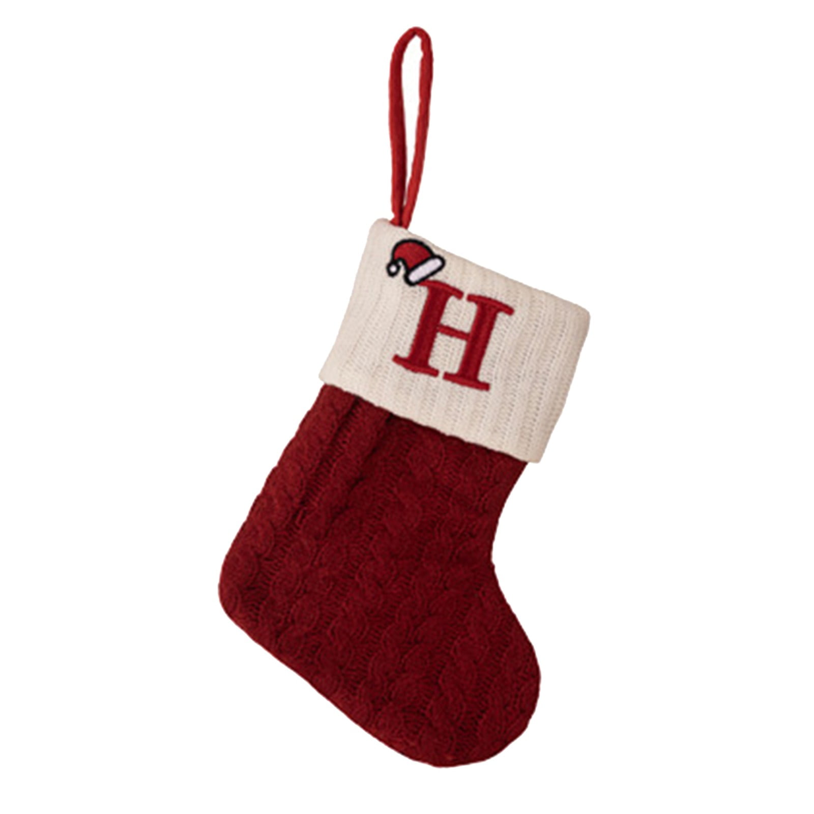 Christmas Stockings With Initial Small Embroidered Letter Knit Red White Christmas Stocking