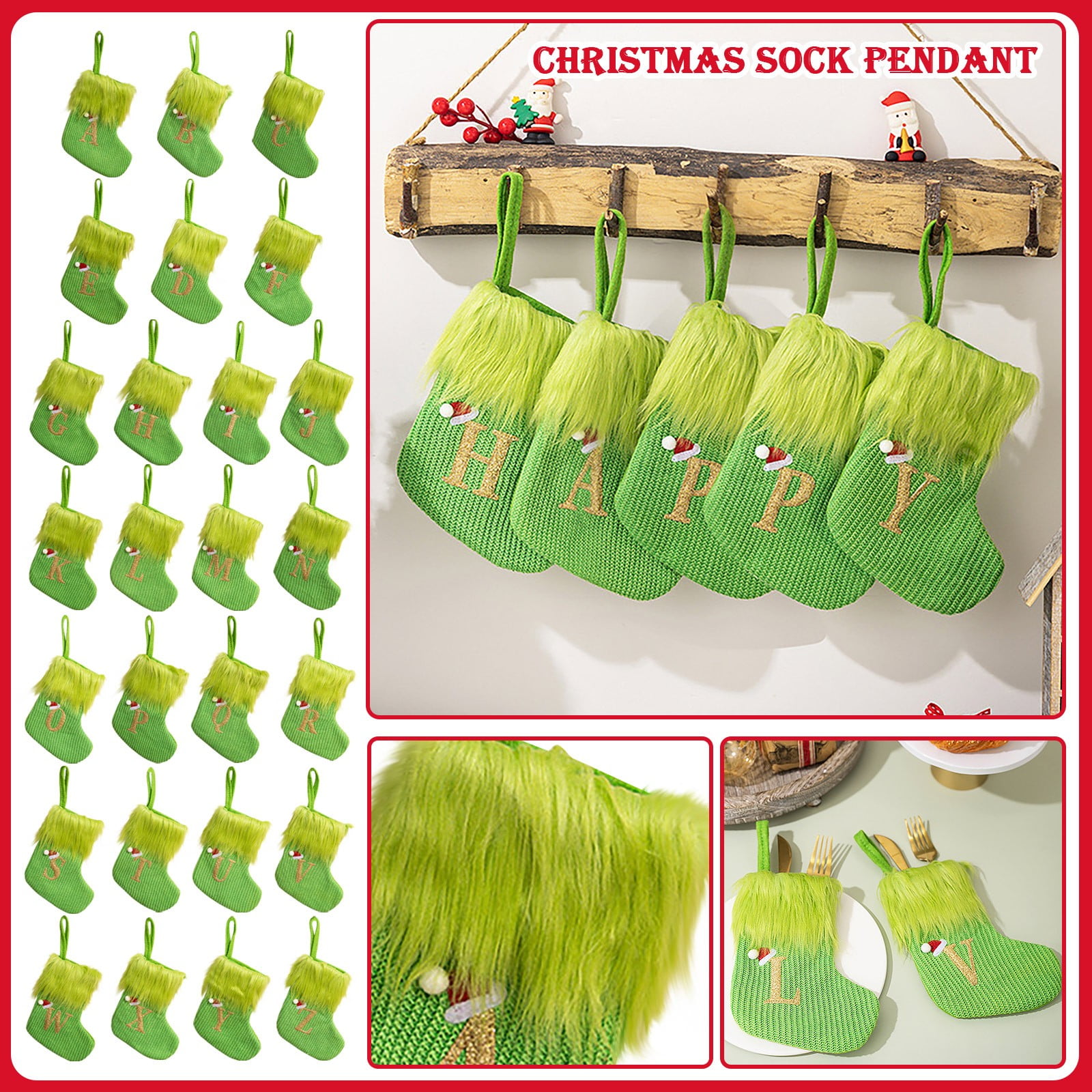 Christmas Stockings with Initials Decorations Christmas Tree 26 Letter ...