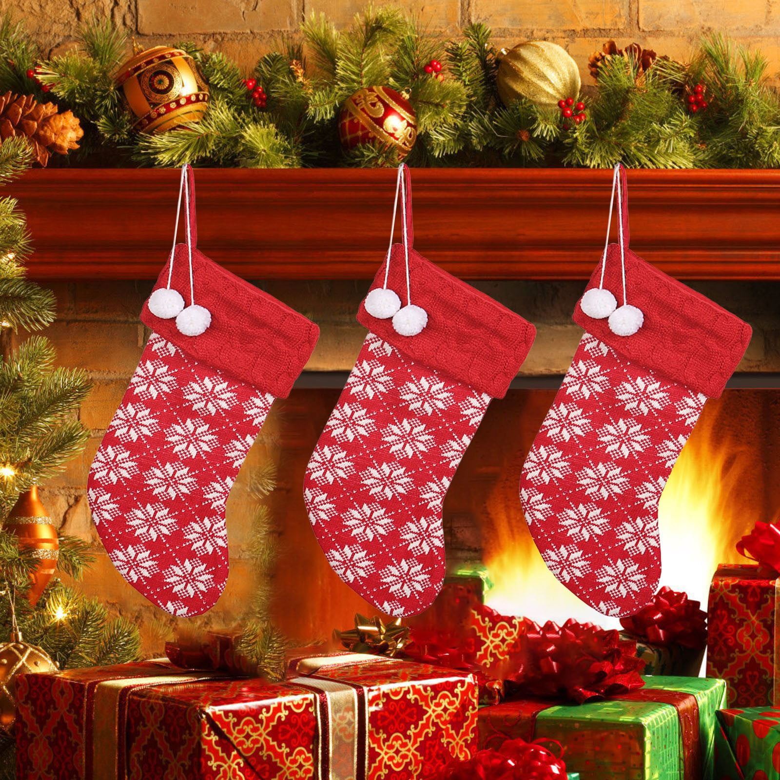 Christmas Stockings Knitted Woolen Socks for Tree and Room Decoration ...