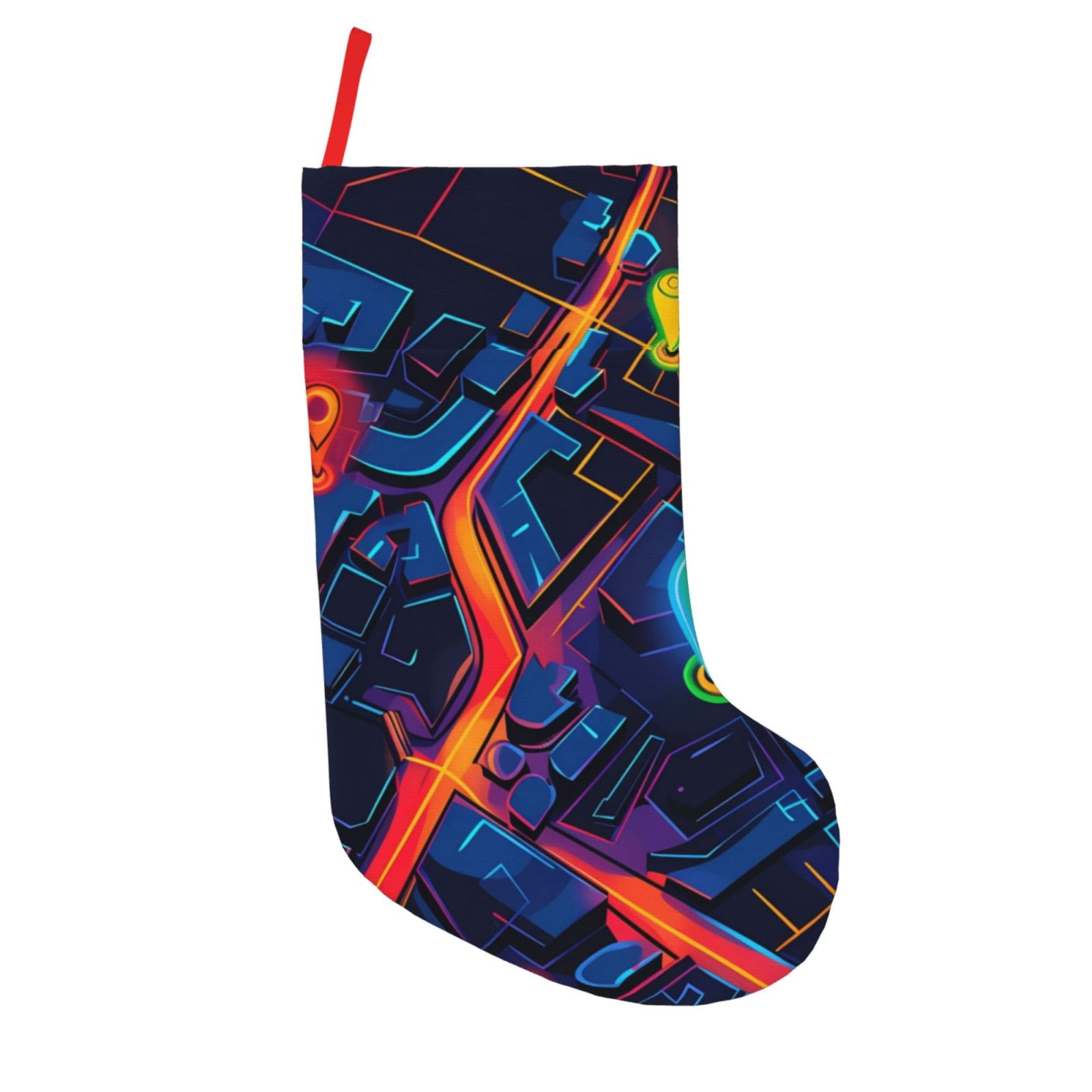 Christmas Stockings Neon City Map Pattern 18 in，Festive Holiday ...