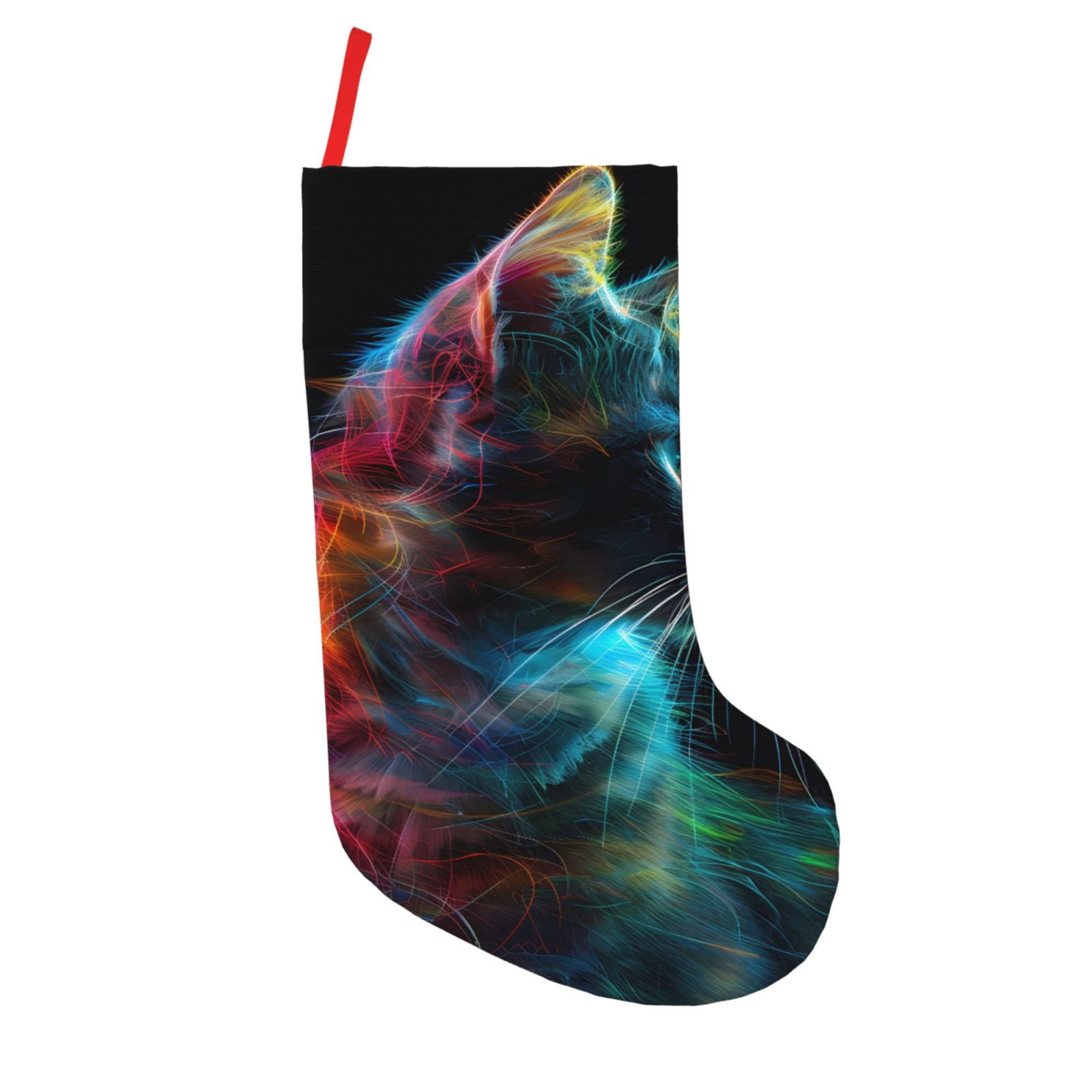 Christmas Stockings Neon Spectrum Cat Portrait Pattern 18 in，Festive ...