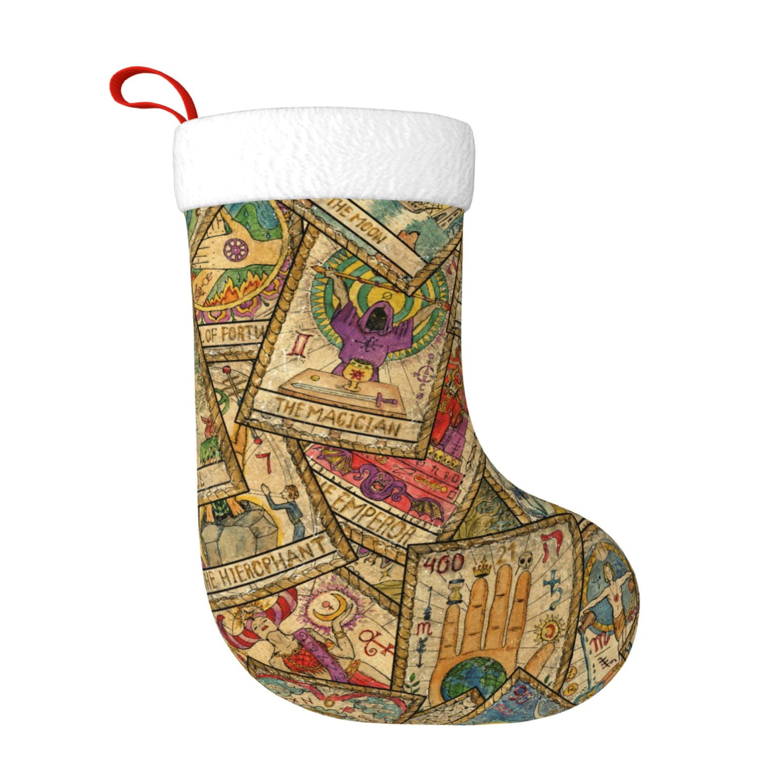 Christmas Stockings Old Colorful Tarot Cards In Chaotic Layout Large Hanging Xmas Sock Gift Bag ...