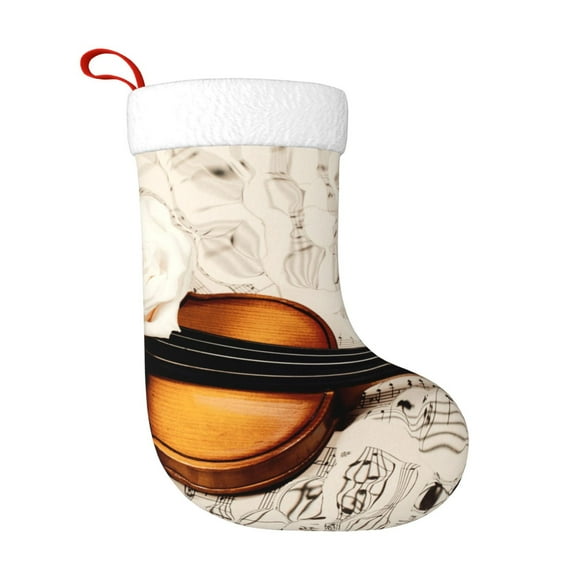 Christmas Stockings Old Violin Musical Notes And Three Roses Large ...
