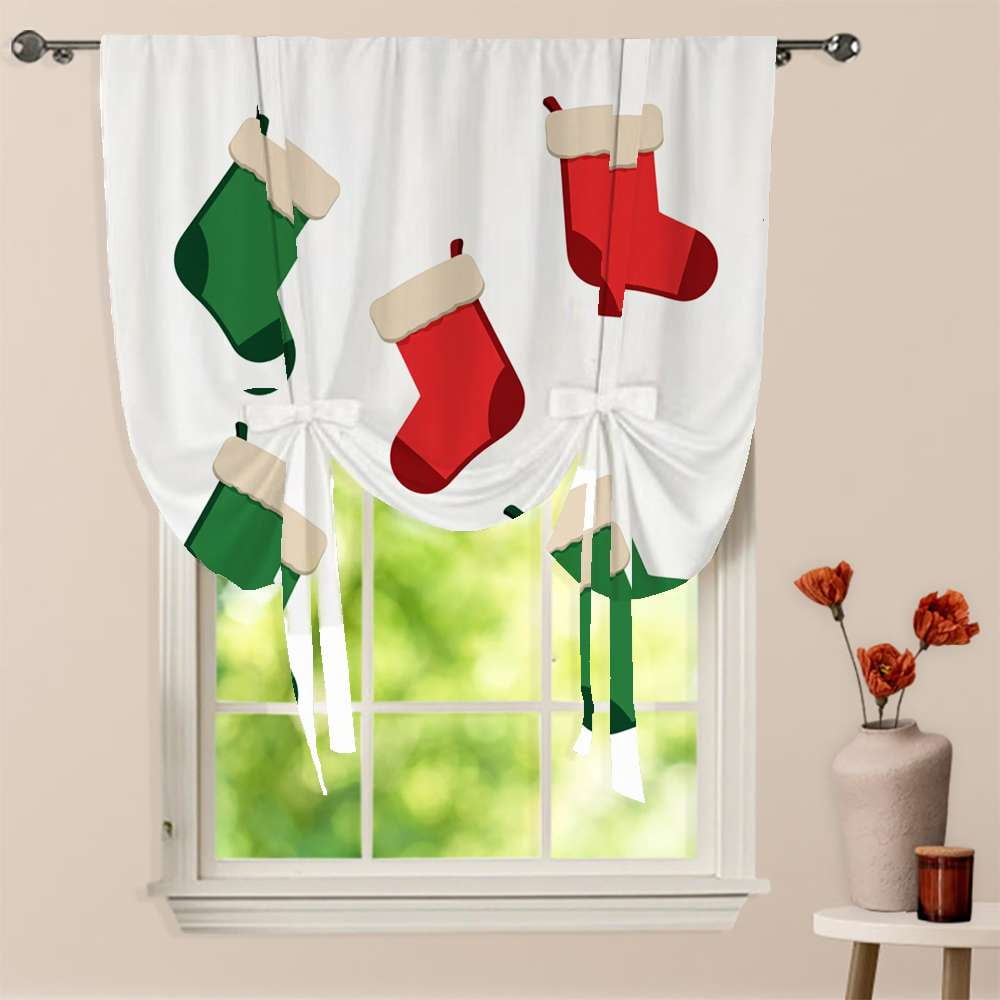 Christmas Stockings On White Window Curtain for Living Room Roman ...