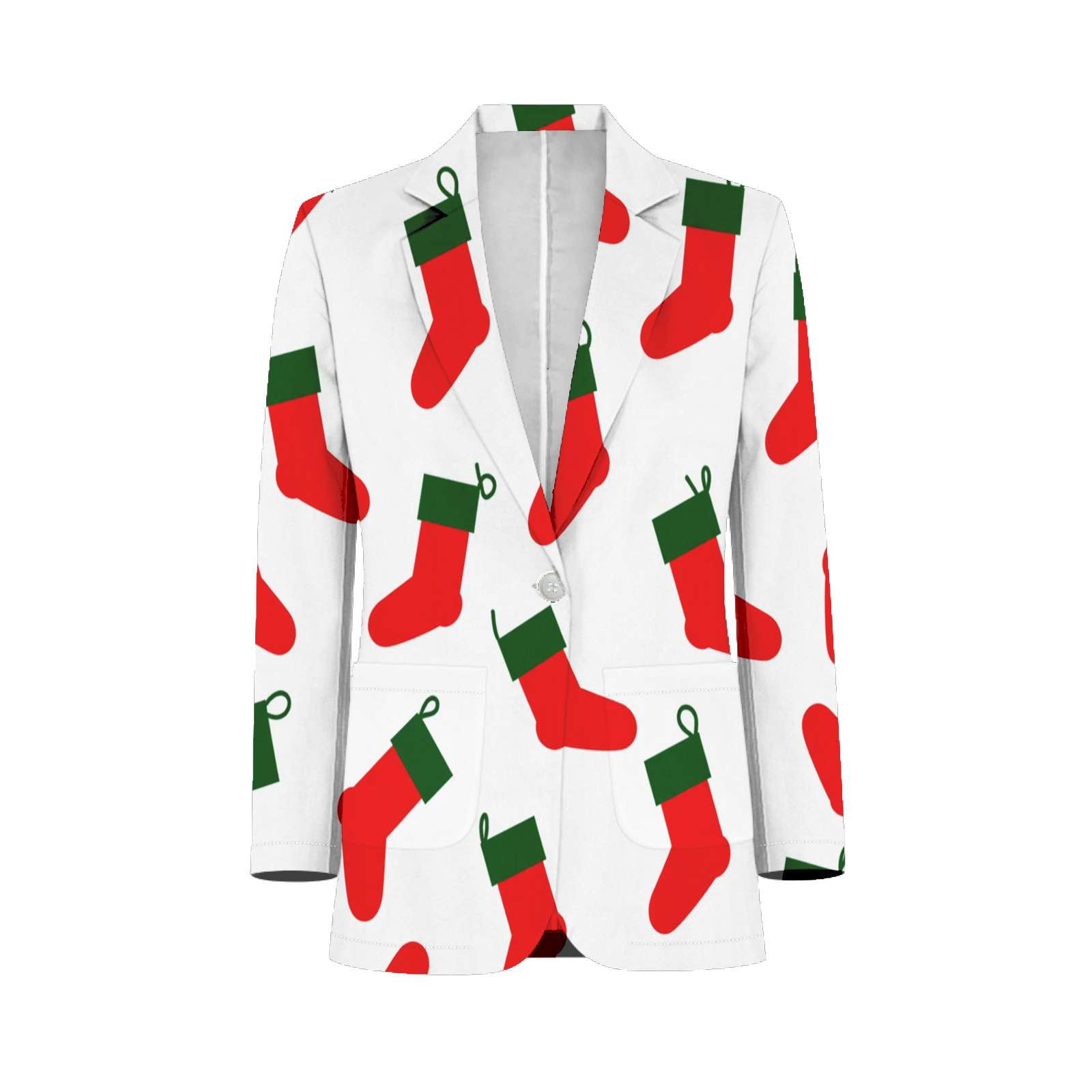 Christmas Stockings Pattern White Background Mens Suits Shawl Collar ...