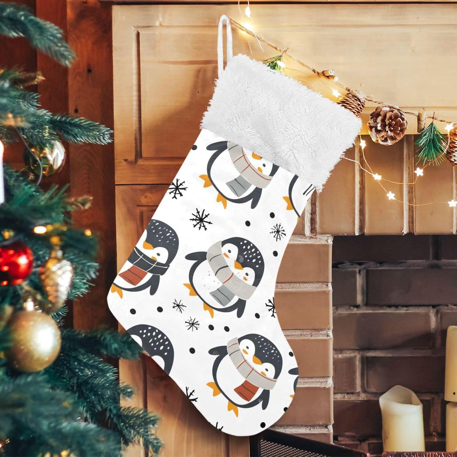 Christmas Stockings Penguins with Snowflakes Classic Personalized Large ...
