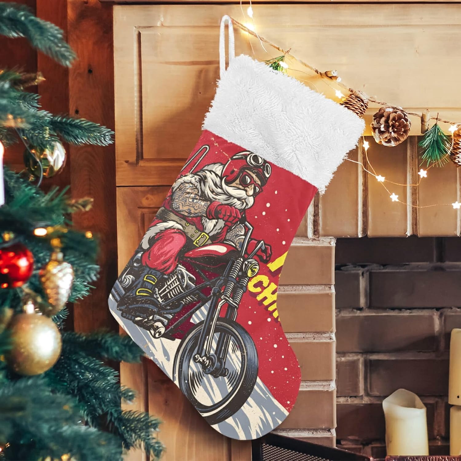Christmas Stockings Santa Claus Motorcycle Classic Personalized Large ...