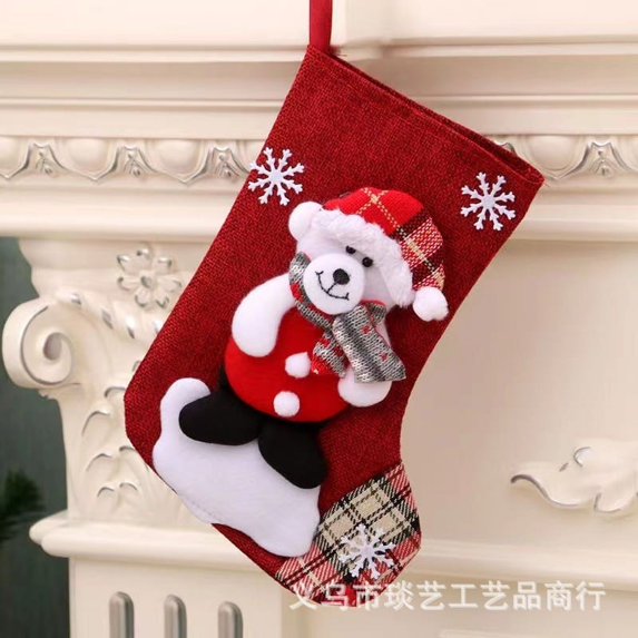Christmas Stockings with Santa Claus Snowman Reindeer Bear Characters ...