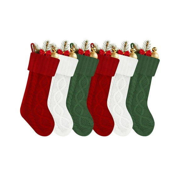 Christmas Stockings Set of 6, 18 Inch Large Cable Knitted Stocking ...