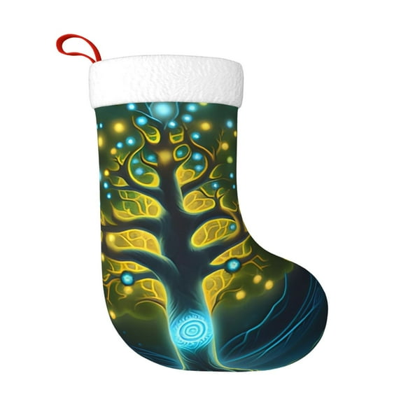 Christmas Stockings Tree With Lights Background Large Hanging Xmas Sock ...