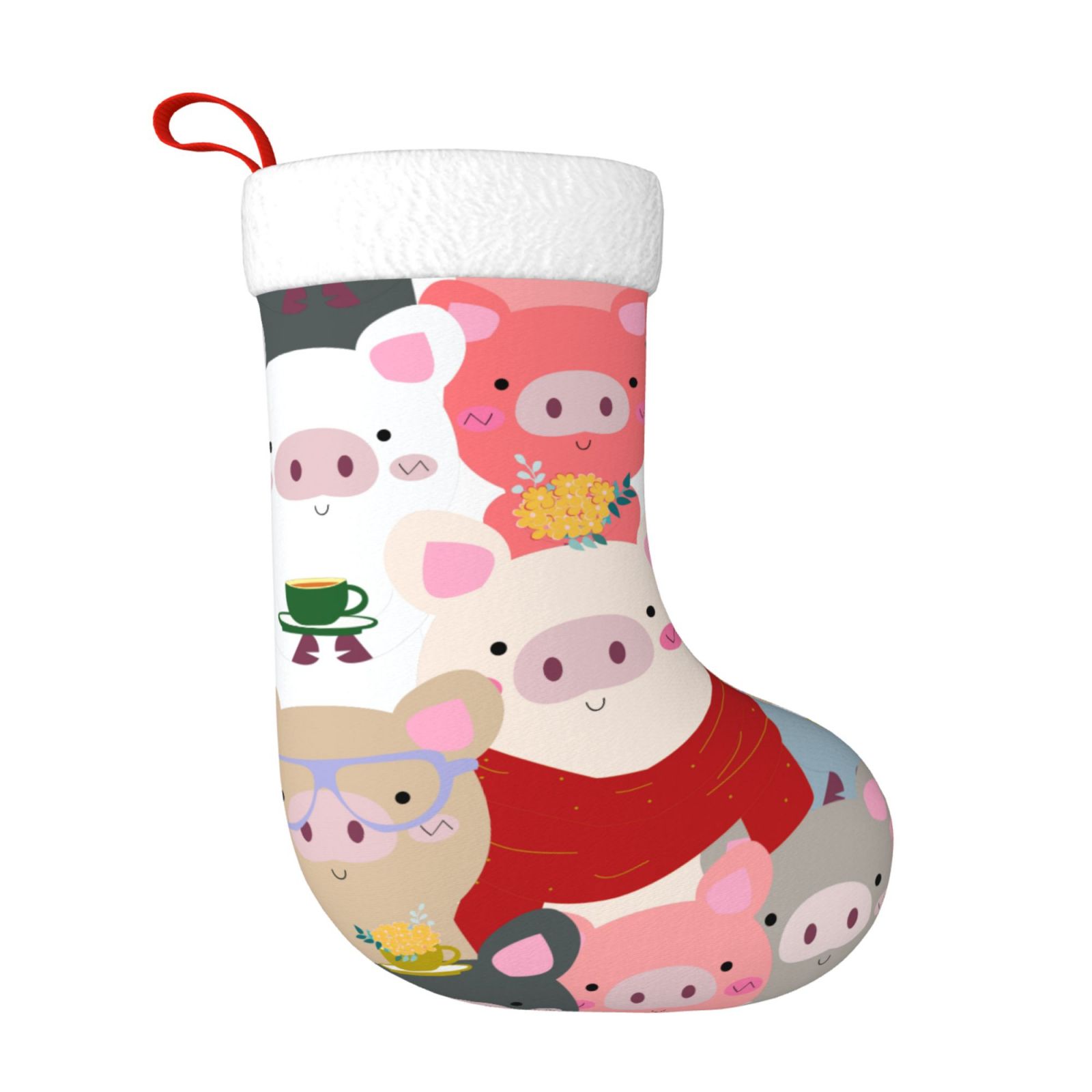 Christmas Stockings Vintage Cute Baby Pig Blue Grey Pastel Cartoon ...
