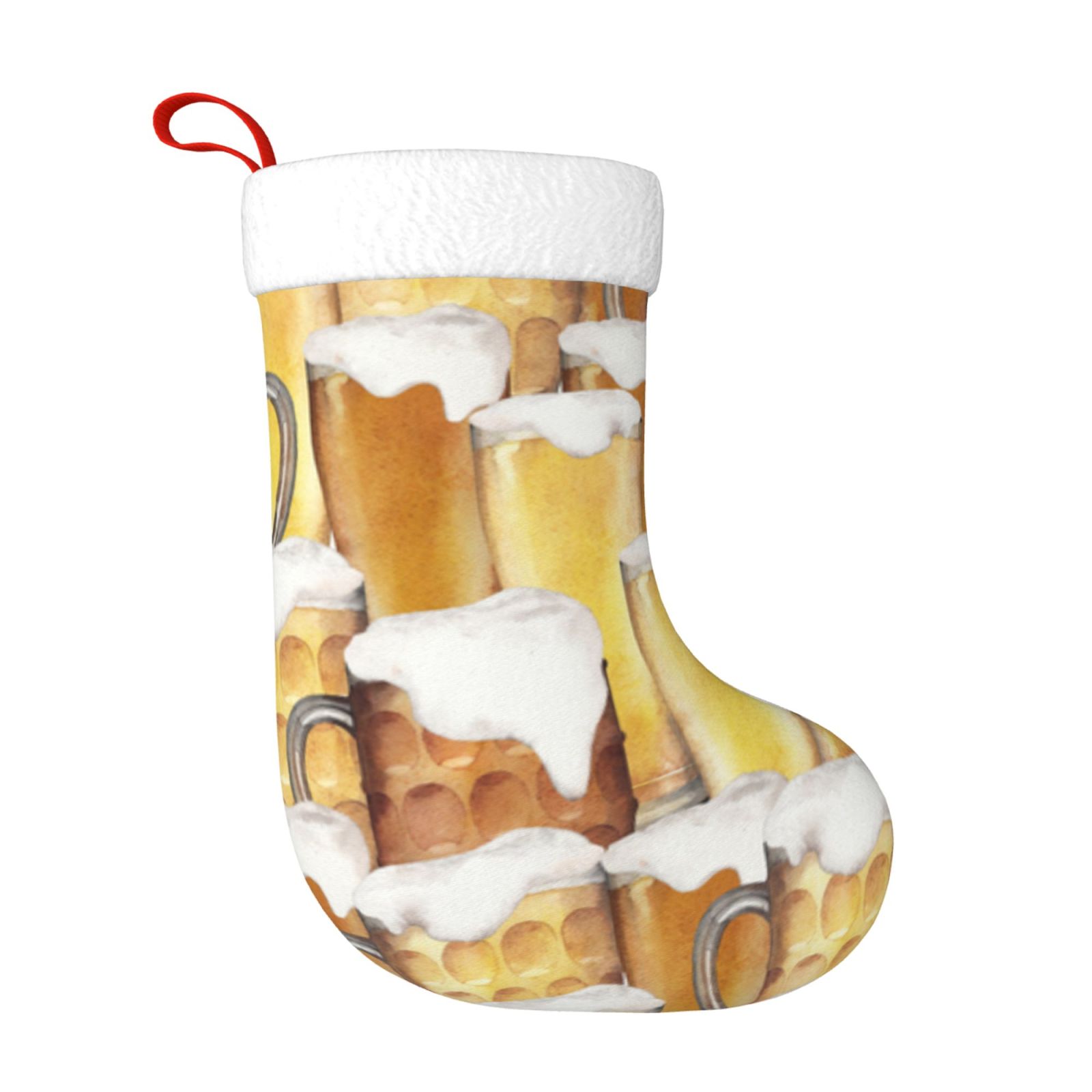 Christmas Stockings Watercolor Glasses Of Beer Large Hanging Xmas Sock ...