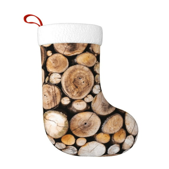 Christmas Stockings Wooden Logs Background Circular Shaped Oak Tree ...