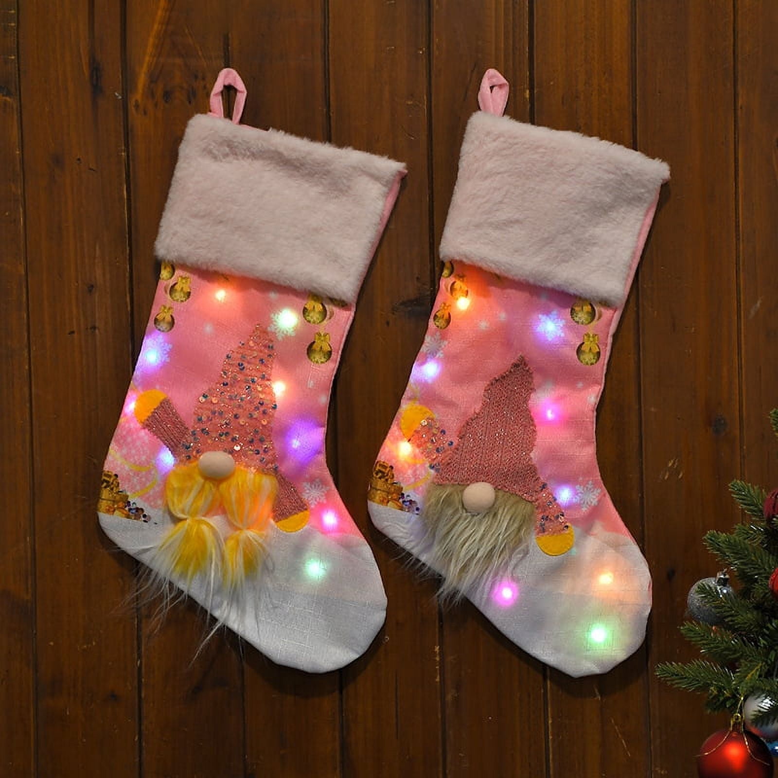 Vorkoi Christmas Stockings with LED Light Knit Christmas Stocking ...