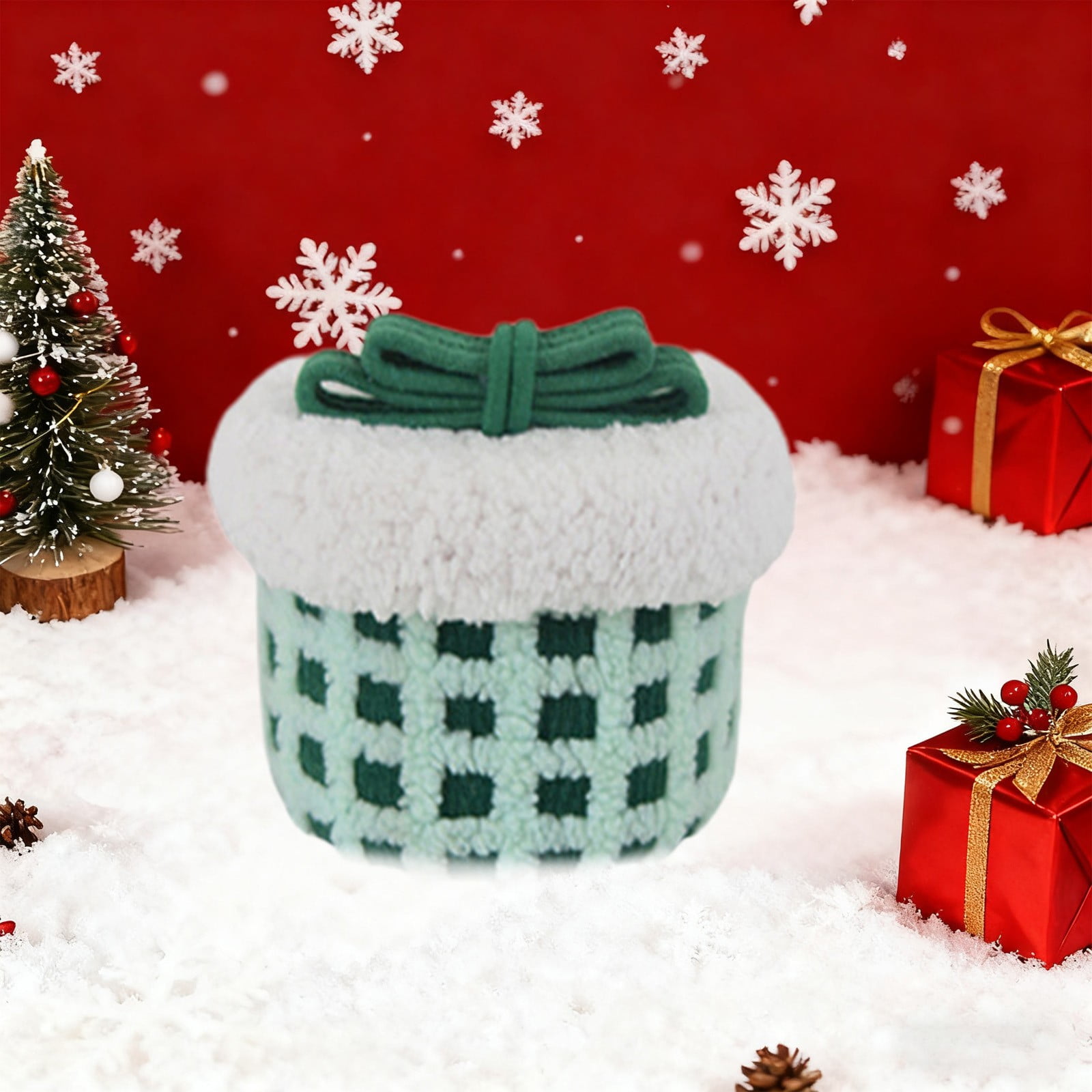 Christmas Storage Box with Lid | Green & White Woven Gift Box Style ...