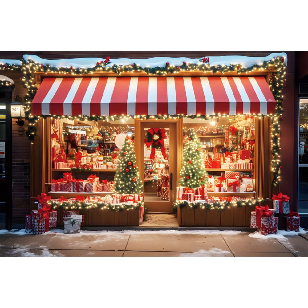 Christmas Store Backdrop Christmas Trees Winter Snow Wreath Gift Kids ...