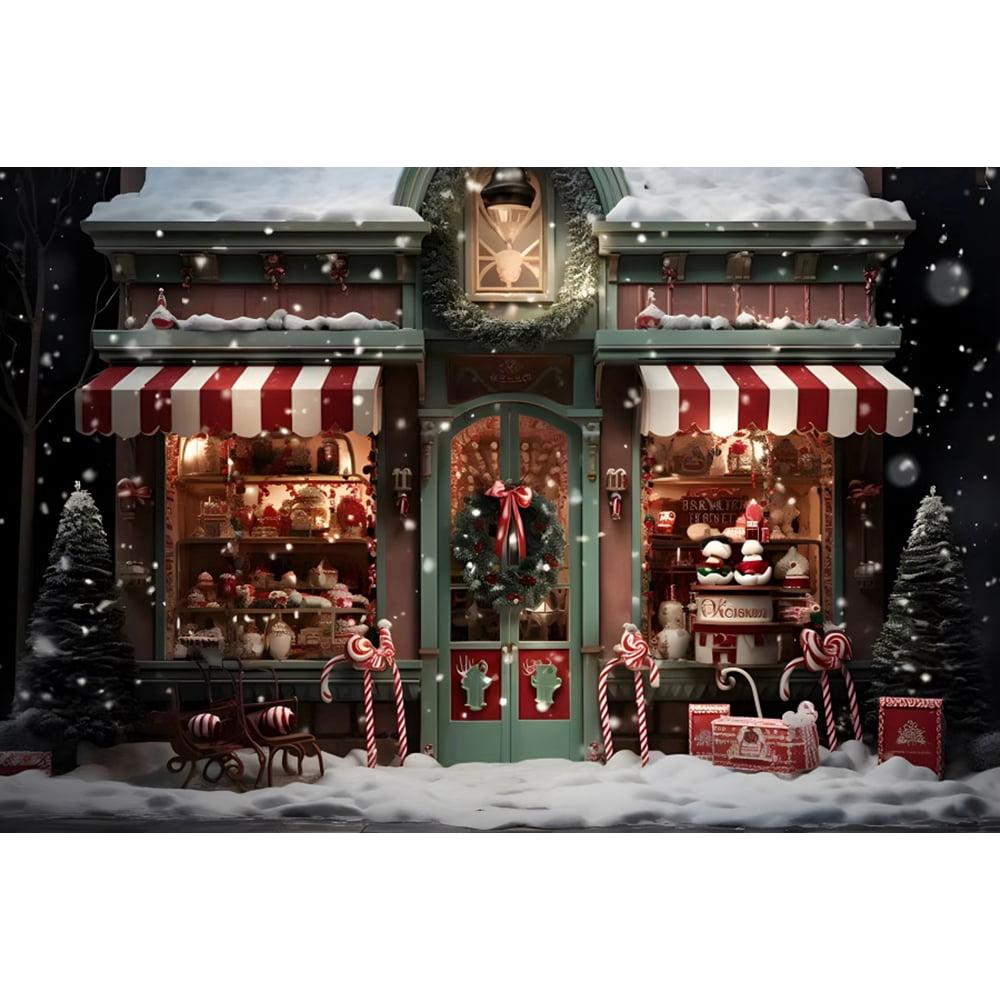 Christmas Store Backdrop Christmas Trees Winter Snow Wreath Gift Kids ...