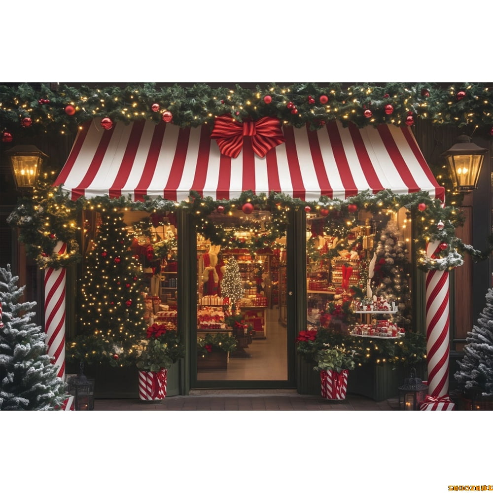 Christmas Store Backdrop Photography Winter Xmas Trees Wreath Gift ...