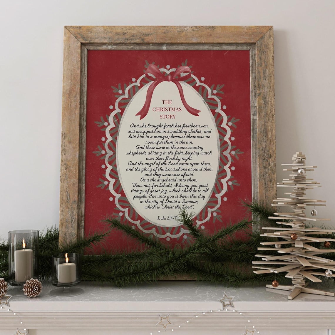 The Christmas Story Nativity Bible Verse Holiday Wall Art Red Bow ...