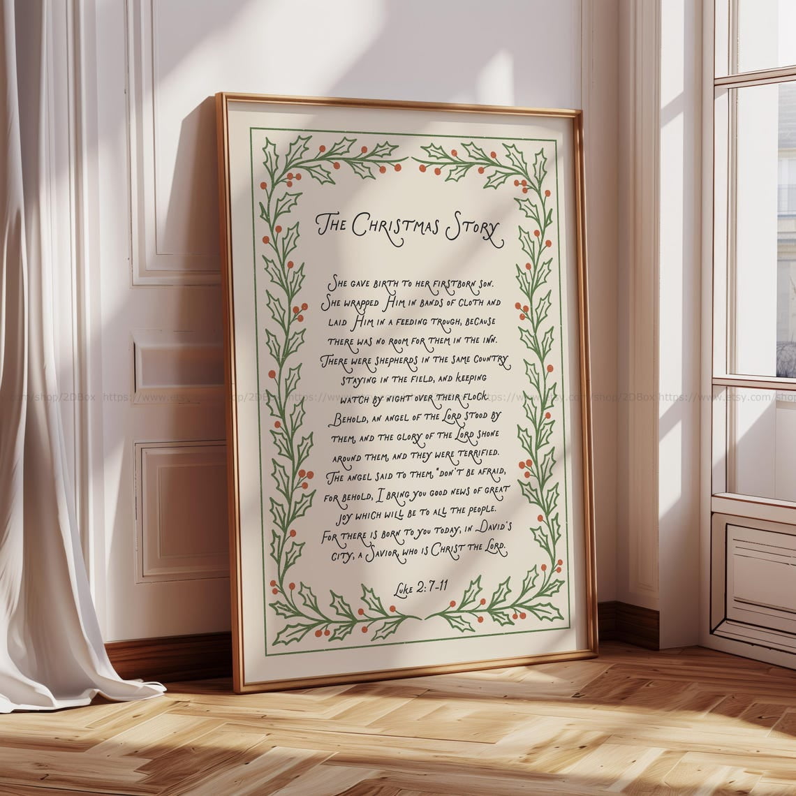 The Christmas Story Scripture Print Luke 2 Bible Verse Wall Art ...
