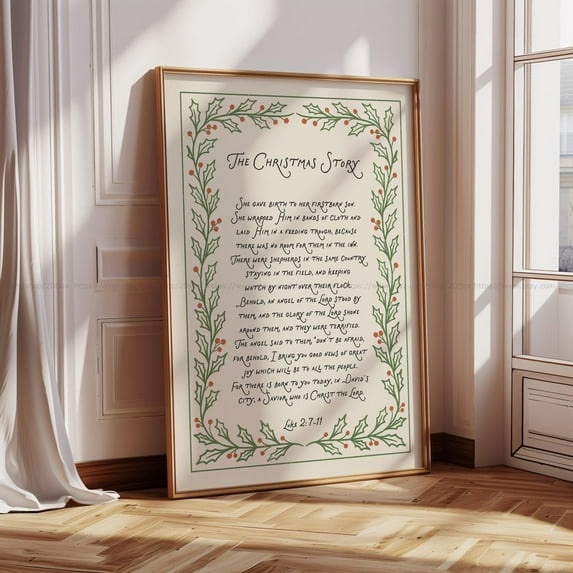 The Christmas Story Scripture Print Luke 2 Bible Verse Wall Art ...